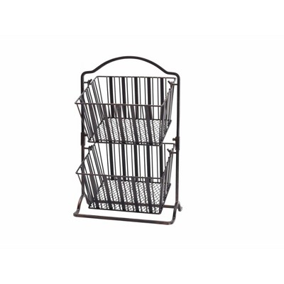 Iron And Mangowood Wire 2-tier Fruit Basket With Banana Hanger Black ...