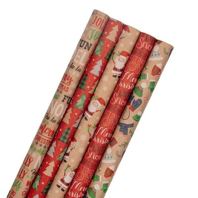Jam Paper & Envelope 5ct Premium Kraft Christmas Gift Wrap Rolls : Target