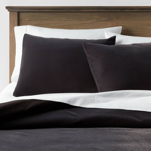 Full/queen Lustrous Velvet Duvet Cover & Sham Set Black - Threshold ...