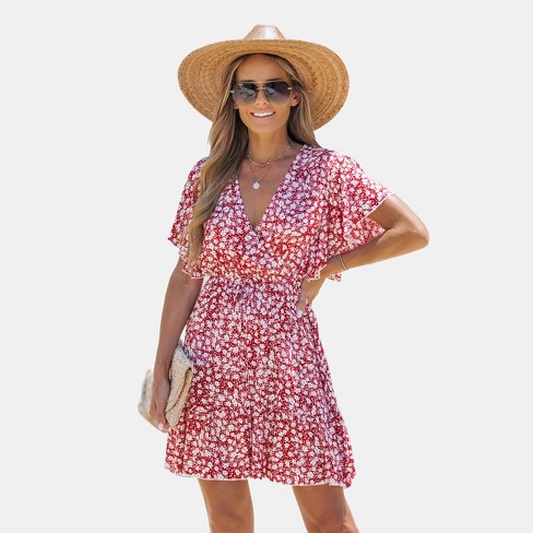 Women's Floral Flared Sleeve Ditsy A-shape Dress -cupshe : Target