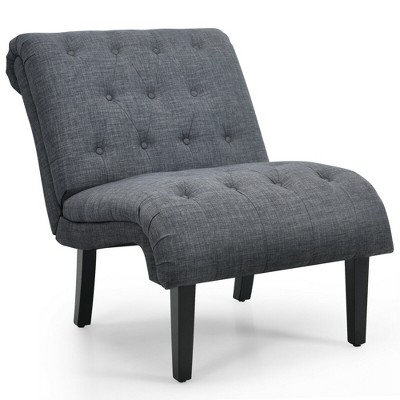 Costway Armless Accent Chair Upholstered Tufted Lounge Chair Wood Legs ...