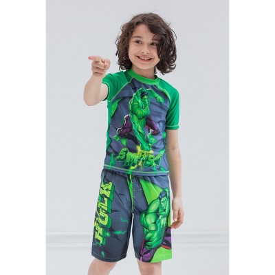 Marvel Avengers Hulk Little Boys Rash Guard And Swim Trunks Outfit Set ...