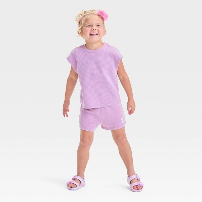 Grayson Mini Waffle Toddler Girls' Tee + Shorts Set - Purple 12m : Target