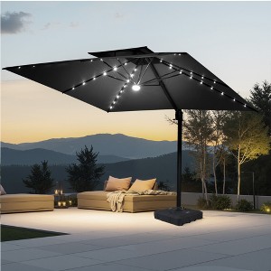 Pellebant 11FT Square Patio Cantilever Umbrella Solar LED Lights 2-Tier ...