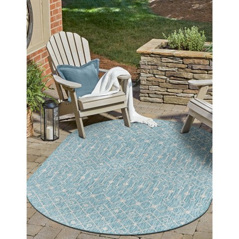 Unique Loom 7' 10 X 10' 0 Oval Indoor/outdoor Trellis Aqua Area Rug ...