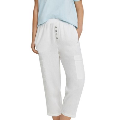 Ellos Women's Plus Size Ribbed Elastic Waist Linen-blend Capris - 32 ...
