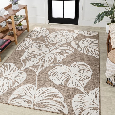 Jonathan Y Tobago High-low Two-tone Monstera Leaf Brown/ivory 3 Ft. X 5 ...