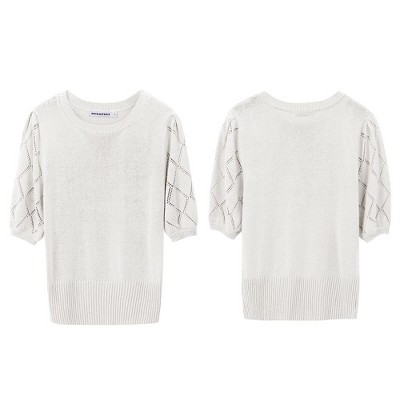 Womens Short Sleeve Lightweight Sweaters Crewneck Knit Pullover Tops ...