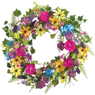 Collections Etc Colorful Butterfly Fern Floral Hanging Wreath : Target
