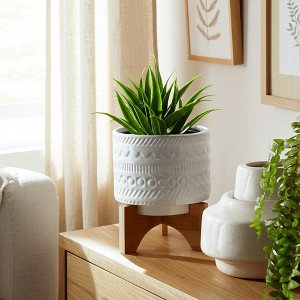 Modern Ceramic Planter with Stand - White Ceramic Pot with Bamboo Base ...