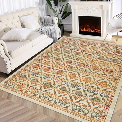 Modern Rugs Floral Print Mat Non-slip Boho Low Pile Non-shedding Carpet ...