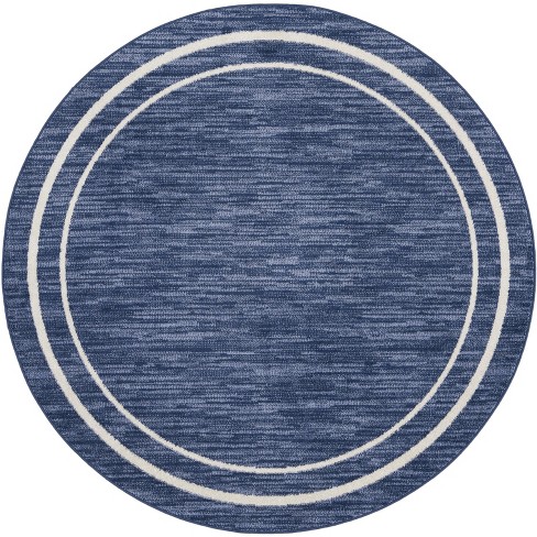 Nourison Essentials 4' X Round Navy/ivory Contemporary Indoor/outdoor ...