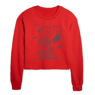 Peanuts Snoopy Mummy And Bats Cropped Long Sleeve Crew Neck Sweatshirt ...