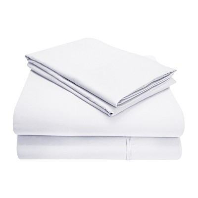 Cotton Blend Solid Deep Pocket Luxury Bed Sheet Set, Queen, White ...
