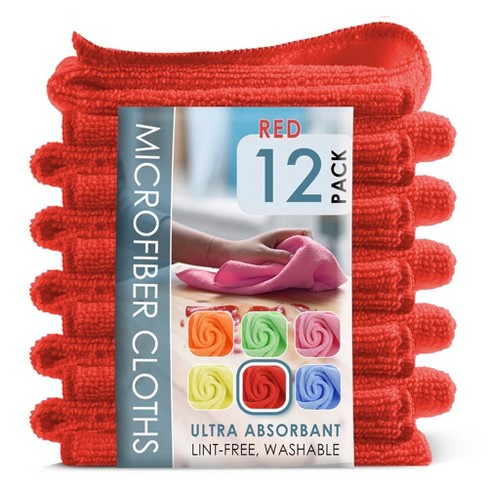 Hearth & Harbor Microfiber Cleaning Cloth, 12 Pack Washcloths, Red ...