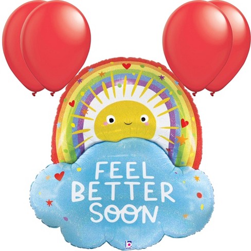 Loonballoon 35 Inch Feel Better Rainbow Sun Balloon With 4 Latex ...