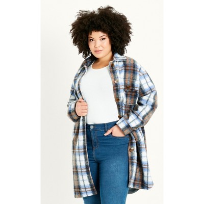 Evans | Women's Plus Size Check Shacket - Blue - 14w/16w : Target