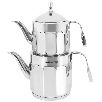 Korkmaz Nostaljia Maxi Stainless Steel 1.2 Liter Tea Pot And 2.2 Liter ...