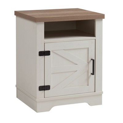 Farmhouse MDF Nightstand with Barn Door, End Side Table with Storage ...