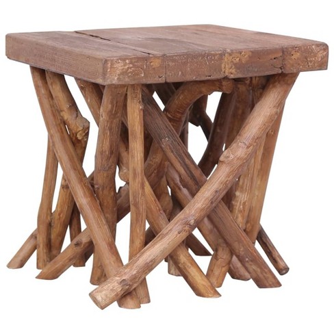 Vidaxl Solid Wood Coffee Table - Rustic Style Square Table With Log ...