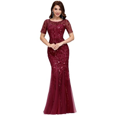Burgundy Plus Size Maxi Fishtail Tulle Prom Dress Ez7707, 24 : Target