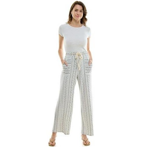 Derek Heart Women's Patterned Straight Leg, Full Length Pants With Rope ...