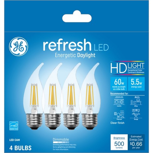 Ge 4pk 60w Refresh Led Clear Decorative Light Bulbs Daylight: Dimmable ...