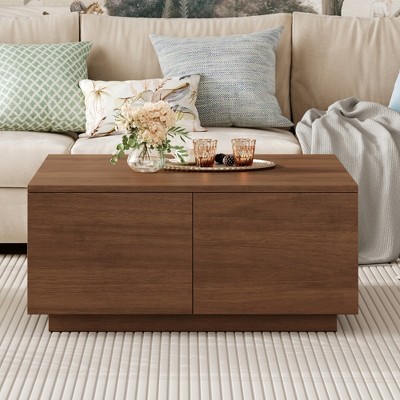 GDFStudio Smith 33.25" Square Coffee Table with 4 Drawers, Walnut : Target