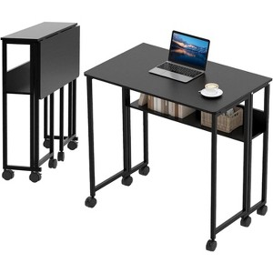 Small Folding Desk with Storage Shelf for Small Spaces, Computer Desk ...