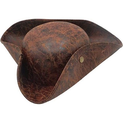 4e's Novelty Brown Faux Leather Pirate Hat For Adult Men Women Tricorn ...