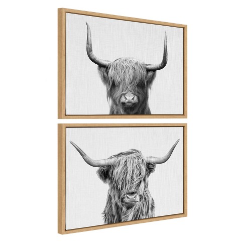Kate And Laurel Sylvie Highland And Highland Cow 2 Framed Canvas By ...