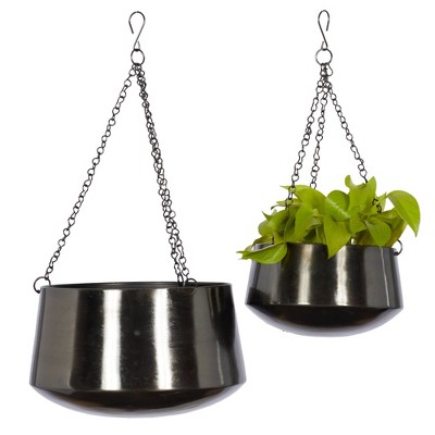 Set Of 2 Round Modern Iron Hanging Planters Black - Olivia & May : Target