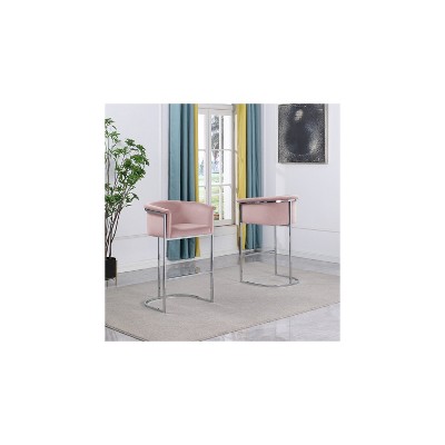 HomeStock 39.5 in.H Pink Finish Low Back Metal Frame Barstool Velvet ...