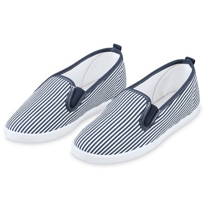 Collections Etc Striped Design With Side Stretch Panel Sneakers 10 Navy ...