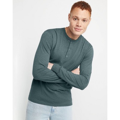 Hanes Originals Men's Long Sleeve Henley T-Shirt Cactus Heather 2XL ...