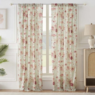 Greenland Home Antique Rose Light Filtering Window Panels With Tie ...