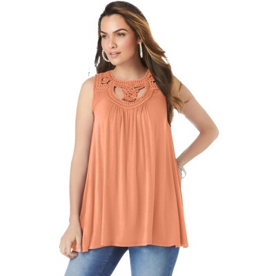 Roaman's Women's Plus Size Crochet Ultra Femme Tank - 18/20, Orange ...