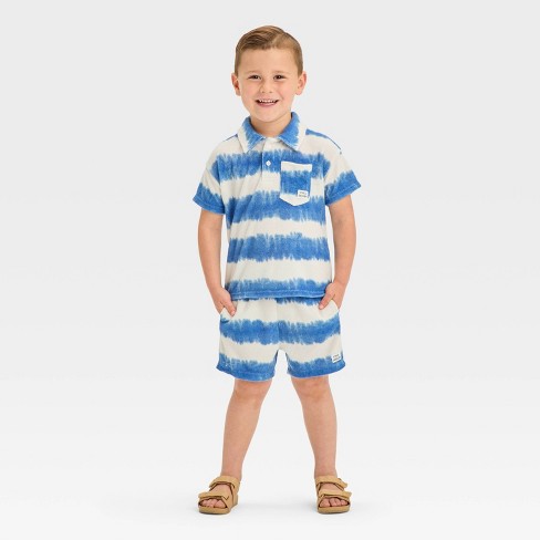 Grayson Mini Toddler Boys' Pull-on Wavy Striped Shorts Set - Blue : Target