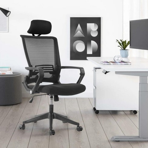 High Back Office Chair With Fixed Arms And Headrest, Black, Home Office ...