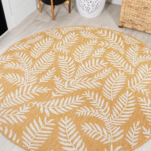 5' Round Nevis Palm Frond Indoor/outdoor Area Rug, Yellow/cream ...