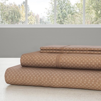 Brushed Microfiber Sheet Set- 3 Piece- Embossed Checkered Bed Linens ...