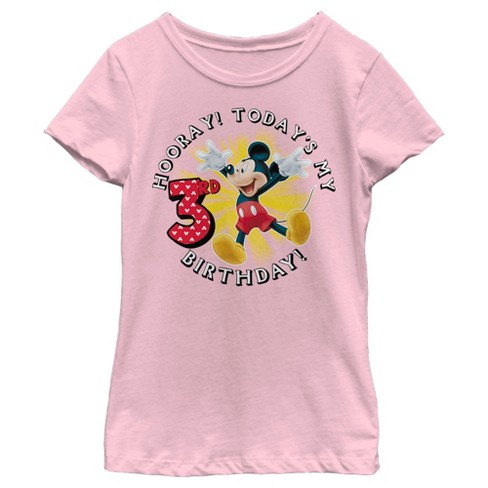 Girl's Mickey & Friends Hooray It's My 3rd Birthday T-shirt - Light Pink - Small : Target