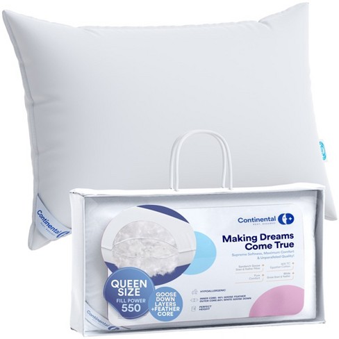 Continental Bedding White Goose Down And Feather Layered Pillow, Queen ...