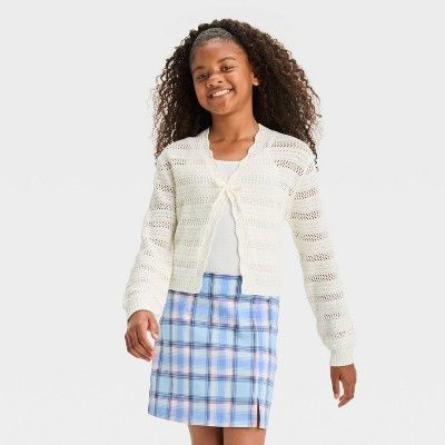 Girls' Crochet Cardigan Sweater - Art Class™ Cream Xs : Target