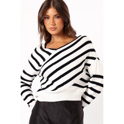 Lynette Criss Cross Stripe Sweater - Black/white Xs : Target