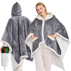 Inhand Wearable Heated Throw Blanket Shawl - Grey Flannel Electric Robe ...