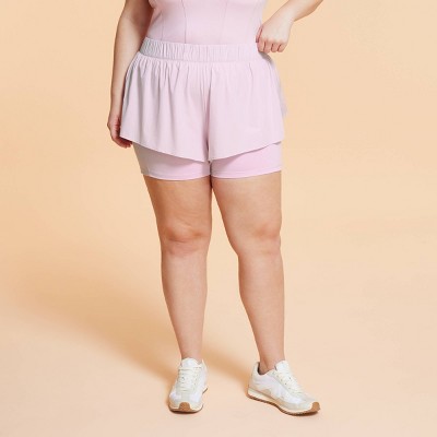 Blogilates Women's Ruffle Woven Mid-rise Shorts 4" - Light Pink 2x : Target