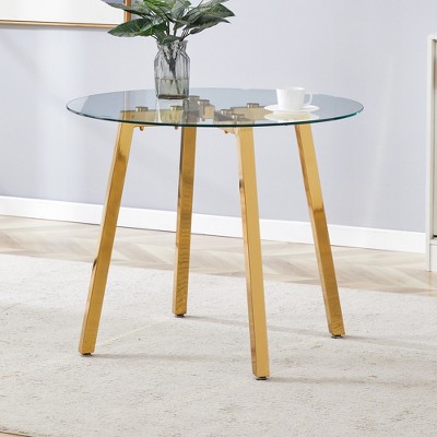 Xiyuyeu Round Dining Table With Glass Top Metal Legs For Dining Room ...
