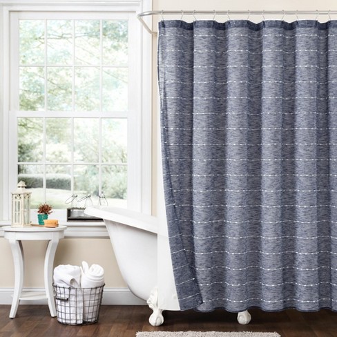Farmhouse Textured Sheer With Peva Lining Shower Curtain Navy 2pc Set ...