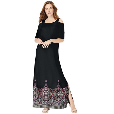 Roaman's Women's Plus Size Petite Ultrasmooth Fabric Cold-shoulder Maxi ...